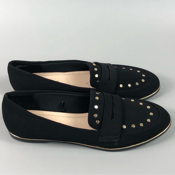 Andiamo | Shoes | Andiamo Womens Black Acalia Gold Stud Loafers | Poshmark